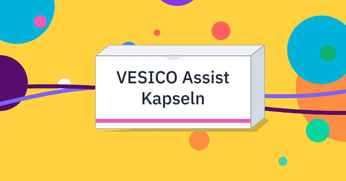 Symbolbild: Packung mit der Aufschrift VESICO Assist Kapseln (PZN 06151591) – Verfügbarkeit und Bezug in Apotheken in Frankfurt am Main