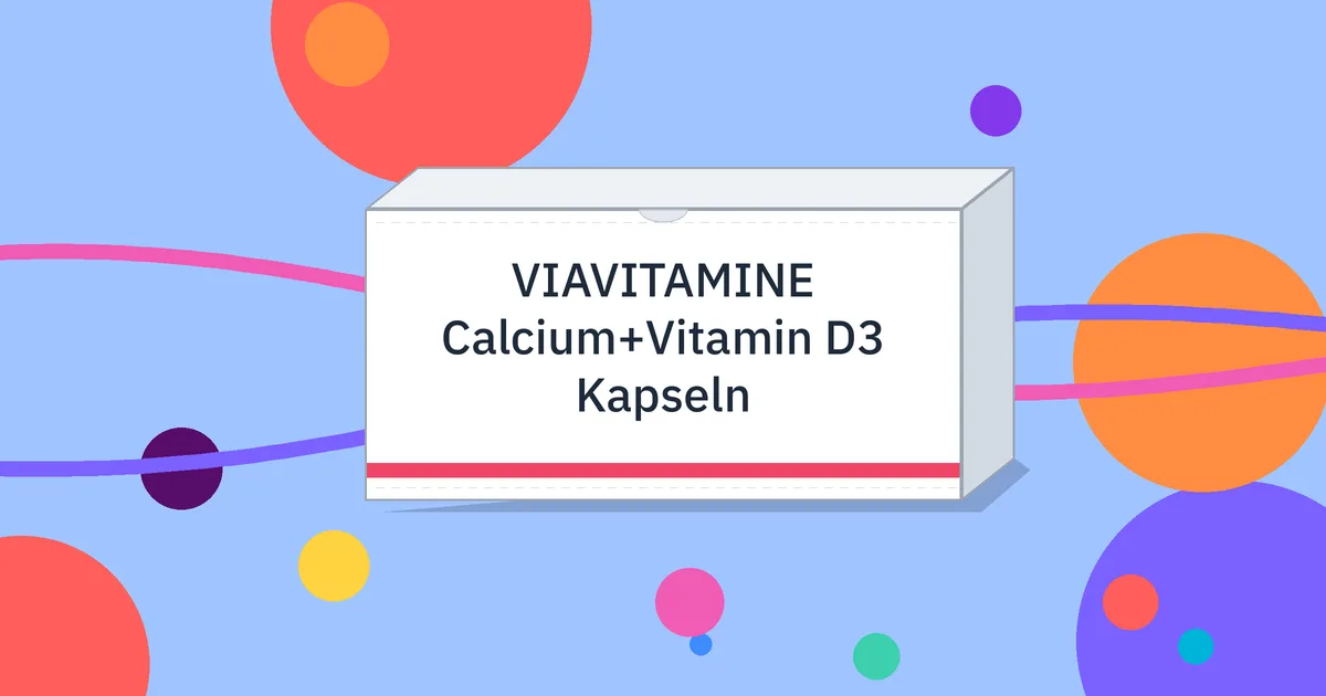 Symbolbild: Packung mit der Aufschrift VIAVITAMINE Calcium+Vitamin D3 Kapseln (PZN 17638528) – Verfügbarkeit und Bezug in Apotheken in Frankfurt am Main
