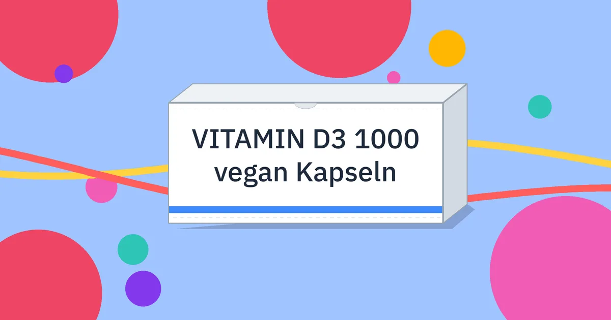 Symbolbild: Packung mit der Aufschrift VITAMIN D3 1000 vegan Kapseln (PZN 18666225) – Verfügbarkeit und Bezug in Apotheken in Frankfurt am Main
