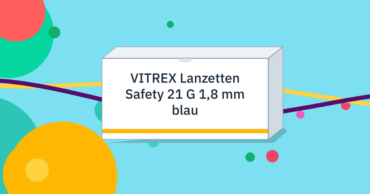 Symbolbild: Packung mit der Aufschrift VITREX Lanzetten Safety 21 G 1,8 mm blau (PZN 16016925) – Verfügbarkeit und Bezug in Apotheken in Frankfurt am Main