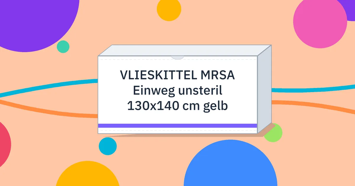 Symbolbild: Packung mit der Aufschrift VLIESKITTEL MRSA Einweg unsteril 130x140 cm gelb (PZN 08410186) – Verfügbarkeit und Bezug in Apotheken in Frankfurt am Main