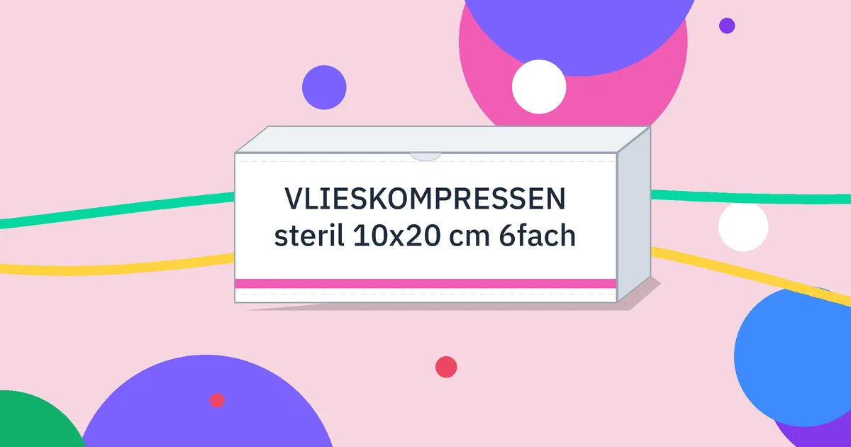 Symbolbild: Packung mit der Aufschrift VLIESKOMPRESSEN steril 10x20 cm 6fach (PZN 18020799) – Verfügbarkeit und Bezug in Apotheken in Frankfurt am Main