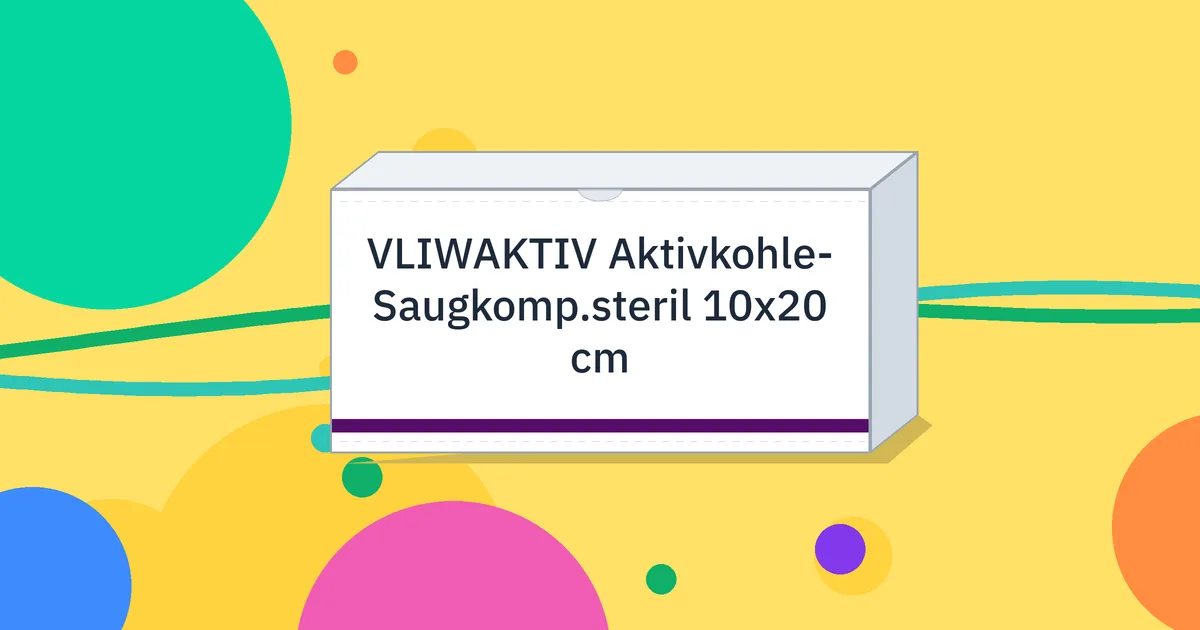Symbolbild: Packung mit der Aufschrift VLIWAKTIV Aktivkohle-Saugkomp.steril 10x20 cm (PZN 19763172) – Verfügbarkeit und Bezug in Apotheken in Frankfurt am Main