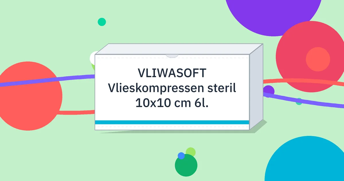 Symbolbild: Packung mit der Aufschrift VLIWASOFT Vlieskompressen steril 10x10 cm 6l. (PZN 15660009) – Verfügbarkeit und Bezug in Apotheken in Frankfurt am Main