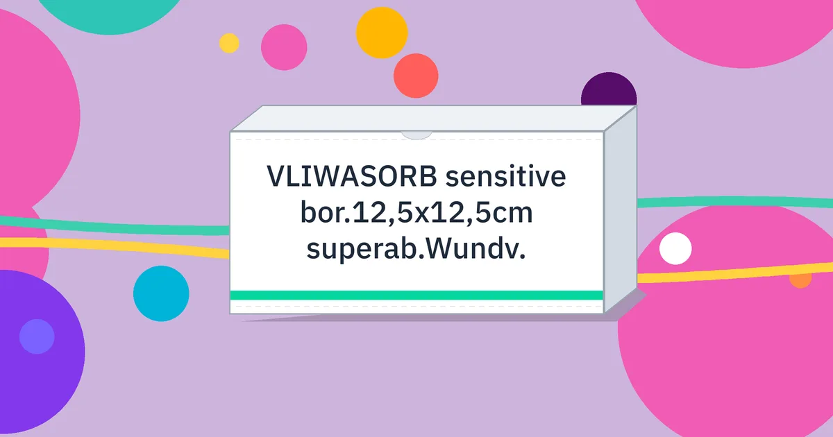 Symbolbild: Packung mit der Aufschrift VLIWASORB sensitive bor.12,5x12,5cm superab.Wundv. (PZN 20322208) – Verfügbarkeit und Bezug in Apotheken in Frankfurt am Main