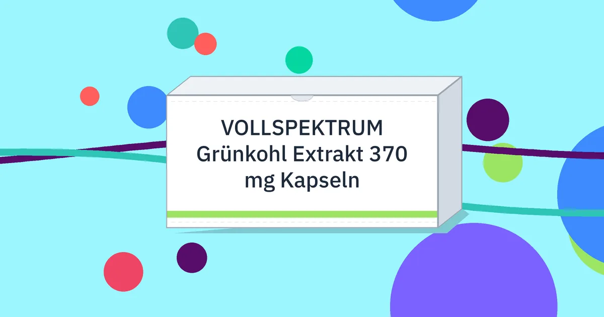 Symbolbild: Packung mit der Aufschrift VOLLSPEKTRUM Grünkohl Extrakt 370 mg Kapseln (PZN 19642617) – Verfügbarkeit und Bezug in Apotheken in Frankfurt am Main