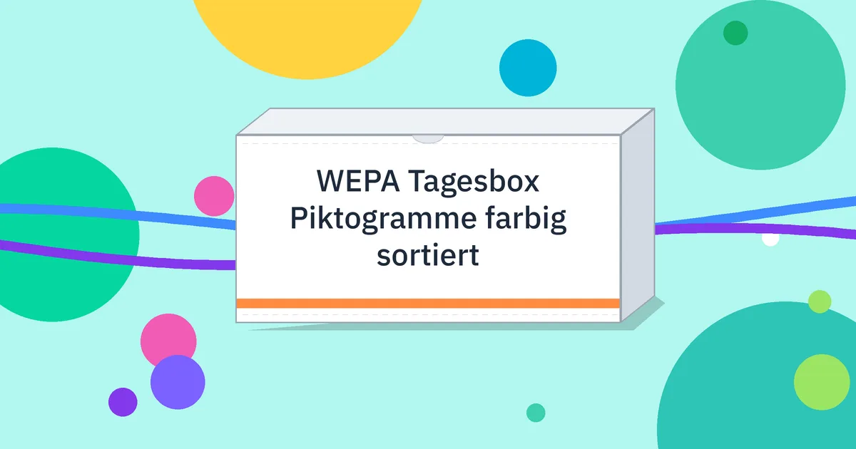 Symbolbild: Packung mit der Aufschrift WEPA Tagesbox Piktogramme farbig sortiert (PZN 18878068) – Verfügbarkeit und Bezug in Apotheken in Frankfurt am Main