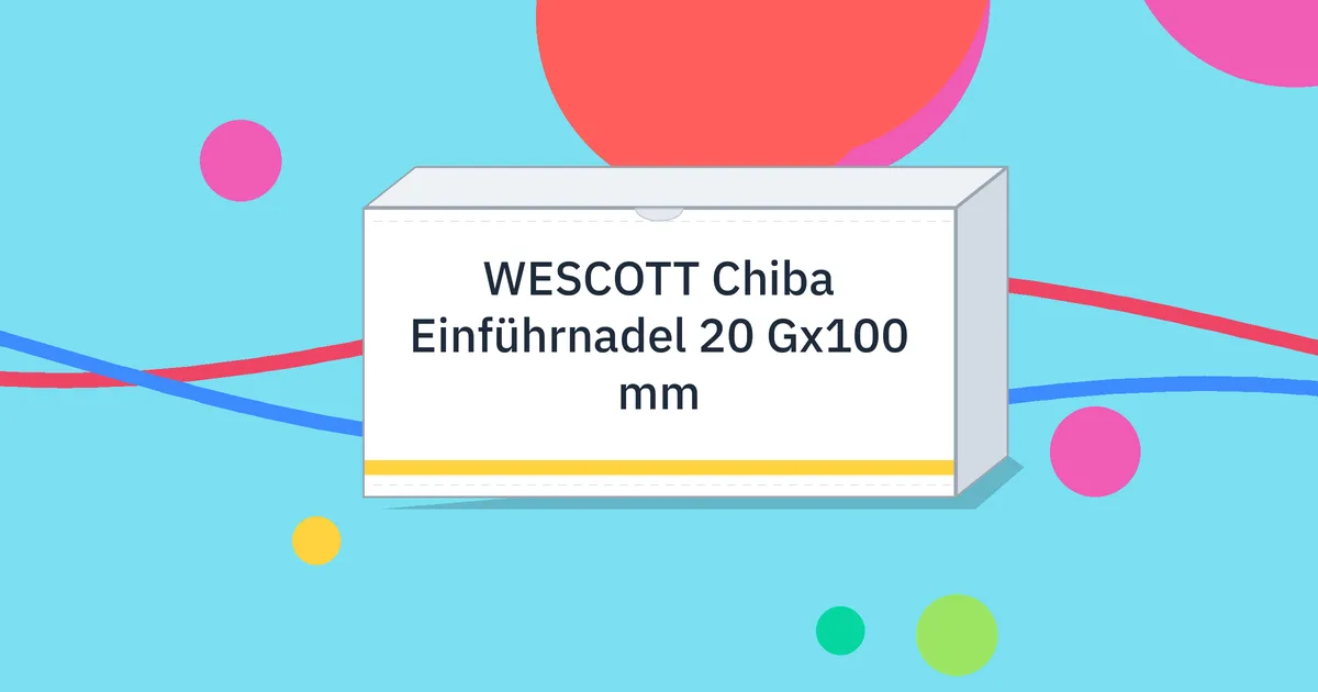 Symbolbild: Packung mit der Aufschrift WESCOTT Chiba Einführnadel 20 Gx100 mm (PZN 16920659) – Verfügbarkeit und Bezug in Apotheken in Frankfurt am Main