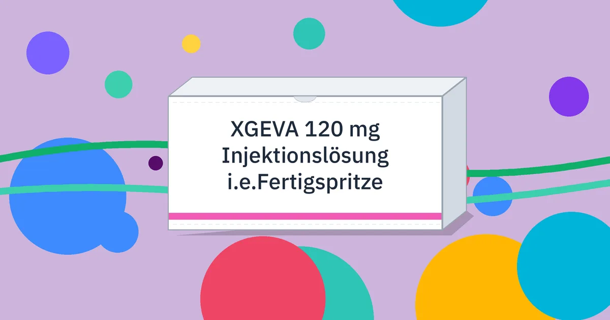 Symbolbild: Packung mit der Aufschrift XGEVA 120 mg Injektionslösung i.e.Fertigspritze (PZN 20628195) – Verfügbarkeit und Bezug in Apotheken in Frankfurt am Main