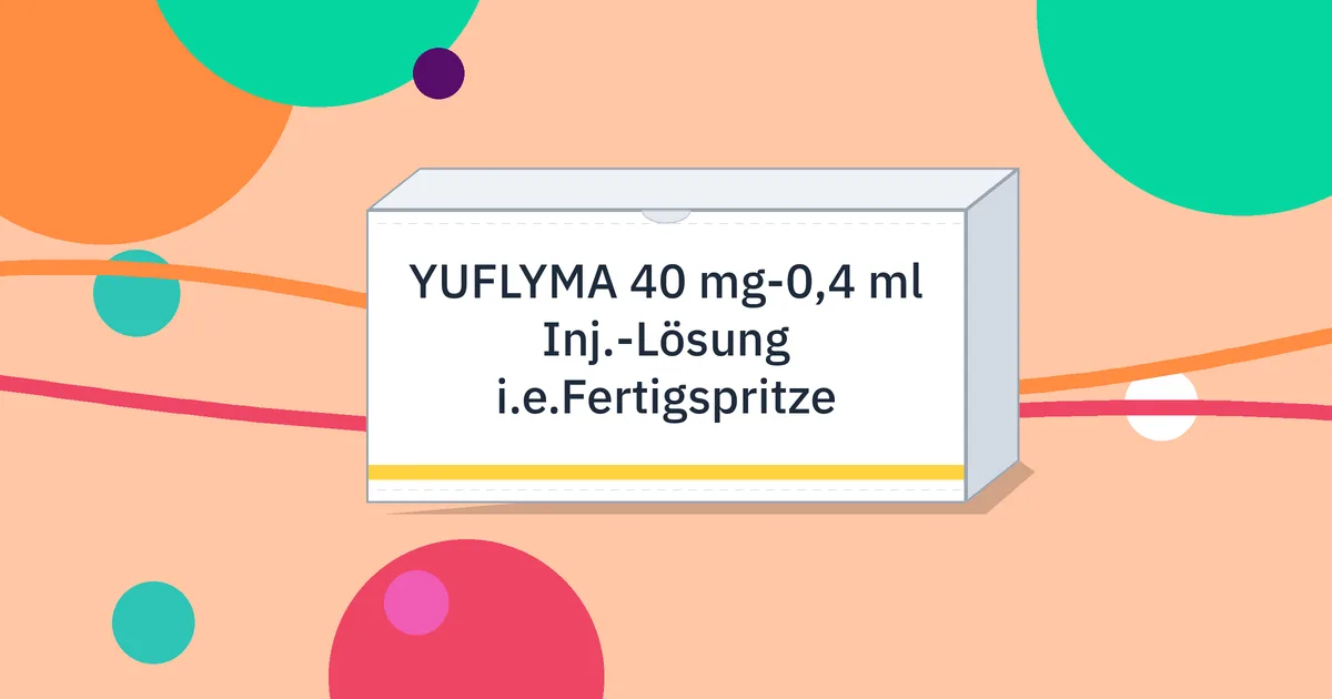 Symbolbild: Packung mit der Aufschrift YUFLYMA 40 mg-0,4 ml Inj.-Lösung i.e.Fertigspritze (PZN 18441650) – Verfügbarkeit und Bezug in Apotheken in Frankfurt am Main