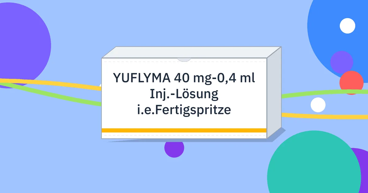 Symbolbild: Packung mit der Aufschrift YUFLYMA 40 mg-0,4 ml Inj.-Lösung i.e.Fertigspritze (PZN 19177528) – Verfügbarkeit und Bezug in Apotheken in Frankfurt am Main