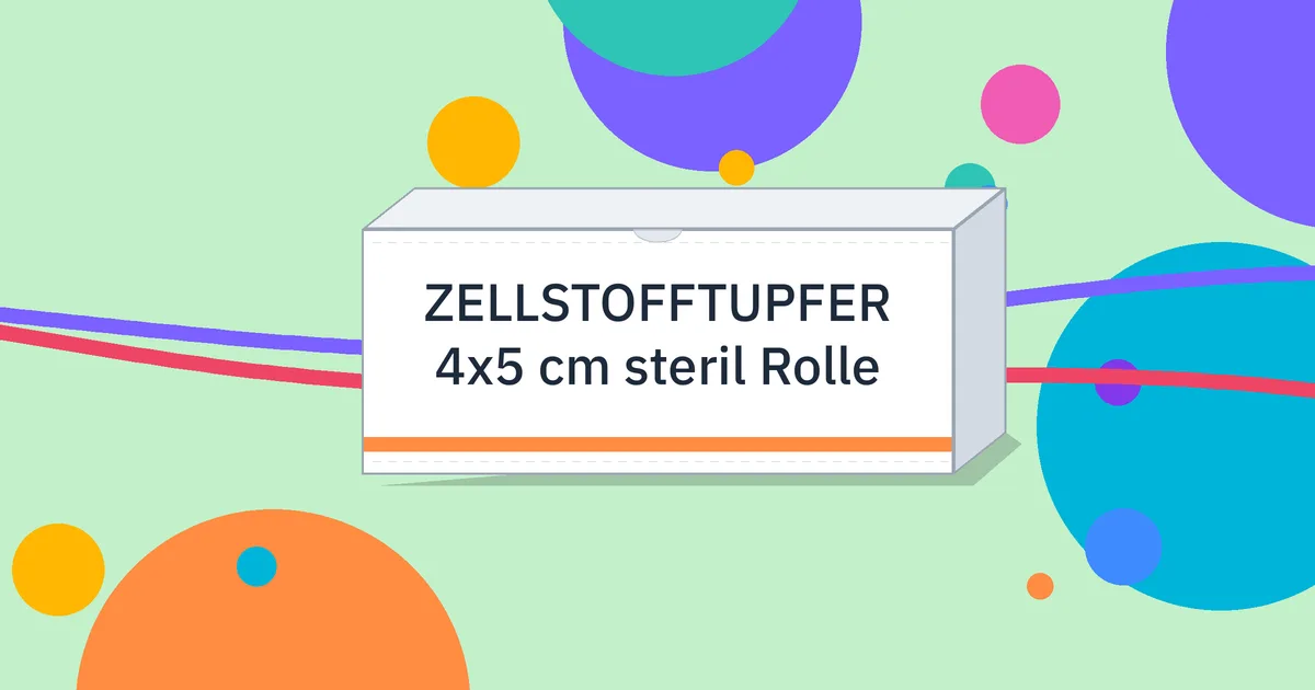 Symbolbild: Packung mit der Aufschrift ZELLSTOFFTUPFER 4x5 cm steril Rolle (PZN 01331070) – Verfügbarkeit und Bezug in Apotheken in Frankfurt am Main
