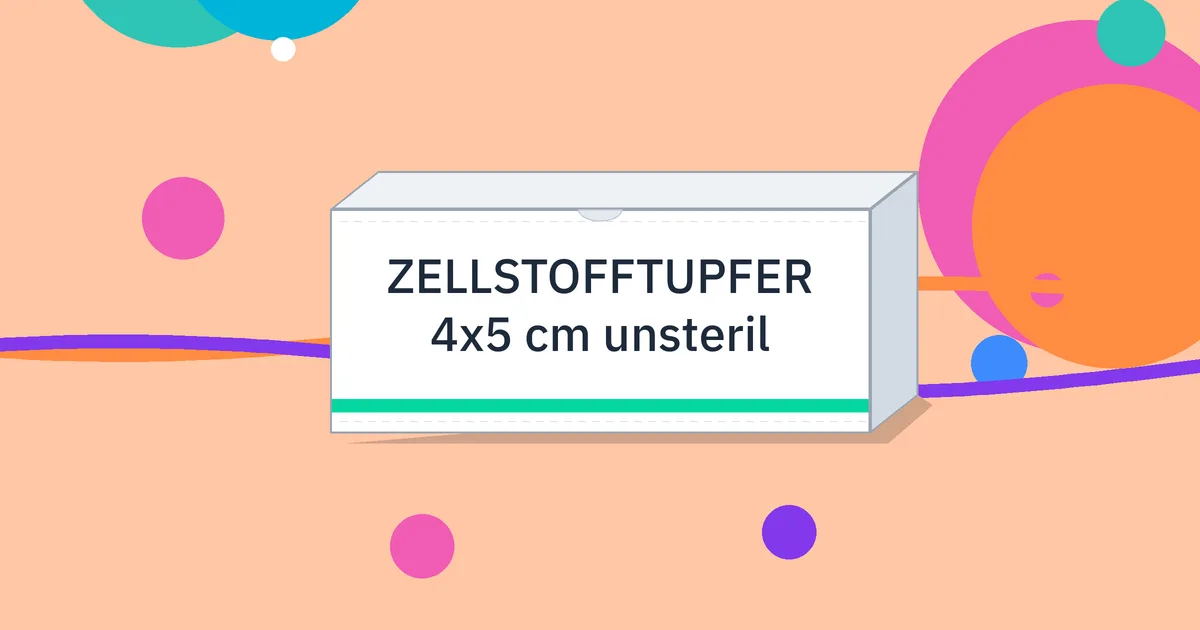 Symbolbild: Packung mit der Aufschrift ZELLSTOFFTUPFER 4x5 cm unsteril (PZN 11606792) – Verfügbarkeit und Bezug in Apotheken in Frankfurt am Main