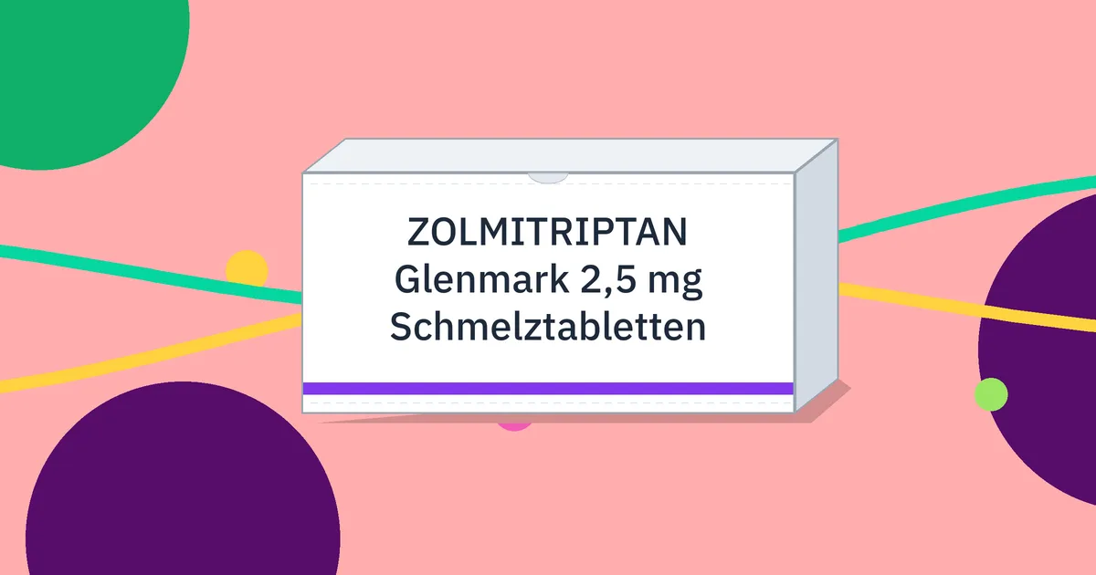 Symbolbild: Packung mit der Aufschrift ZOLMITRIPTAN Glenmark 2,5 mg Schmelztabletten (PZN 09726566) – Verfügbarkeit und Bezug in Apotheken in Frankfurt am Main