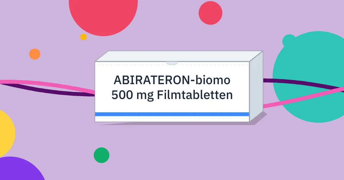 Symbolbild: Packung mit der Aufschrift ABIRATERON-biomo 500 mg Filmtabletten (PZN 17231241) – Verfügbarkeit und Bezug in Apotheken in Frankfurt am Main