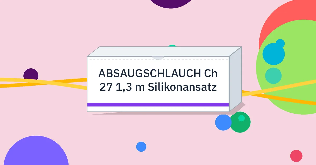 Symbolbild: Packung mit der Aufschrift ABSAUGSCHLAUCH Ch 27 1,3 m Silikonansatz (PZN 17484232) – Verfügbarkeit und Bezug in Apotheken in Frankfurt am Main