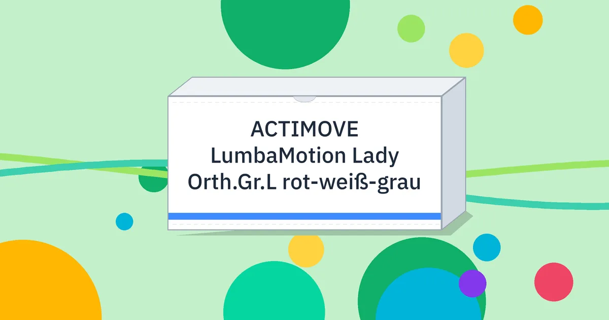 Symbolbild: Packung mit der Aufschrift ACTIMOVE LumbaMotion Lady Orth.Gr.L rot-weiß-grau (PZN 17948217) – Verfügbarkeit und Bezug in Apotheken in Frankfurt am Main