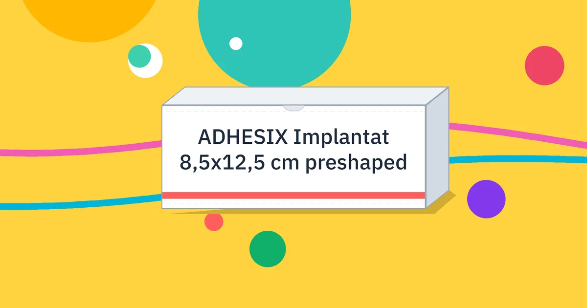 Symbolbild: Packung mit der Aufschrift ADHESIX Implantat 8,5x12,5 cm preshaped (PZN 04013229) – Verfügbarkeit und Bezug in Apotheken in Frankfurt am Main