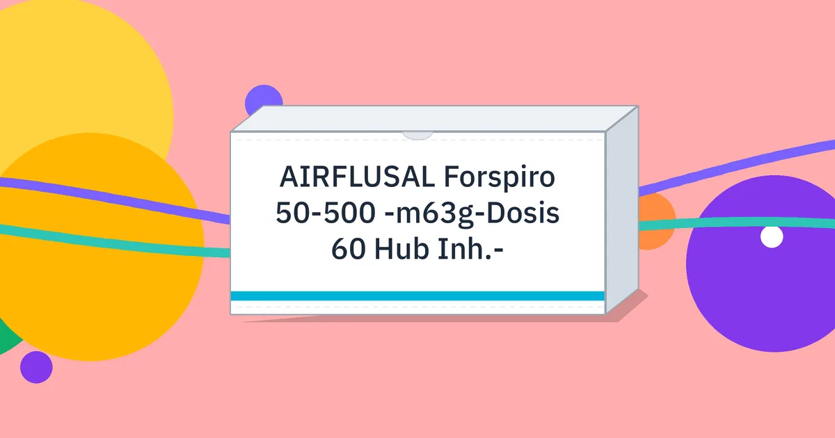 Symbolbild: Packung mit der Aufschrift AIRFLUSAL Forspiro 50-500 -m63g-Dosis 60 Hub Inh.- (PZN 16395302) – Verfügbarkeit und Bezug in Apotheken in Frankfurt am Main