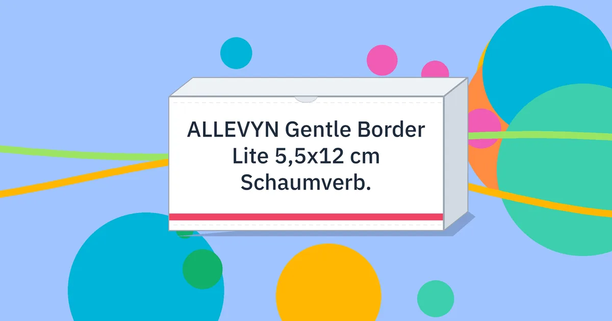 Symbolbild: Packung mit der Aufschrift ALLEVYN Gentle Border Lite 5,5x12 cm Schaumverb. (PZN 10412086) – Verfügbarkeit und Bezug in Apotheken in Frankfurt am Main