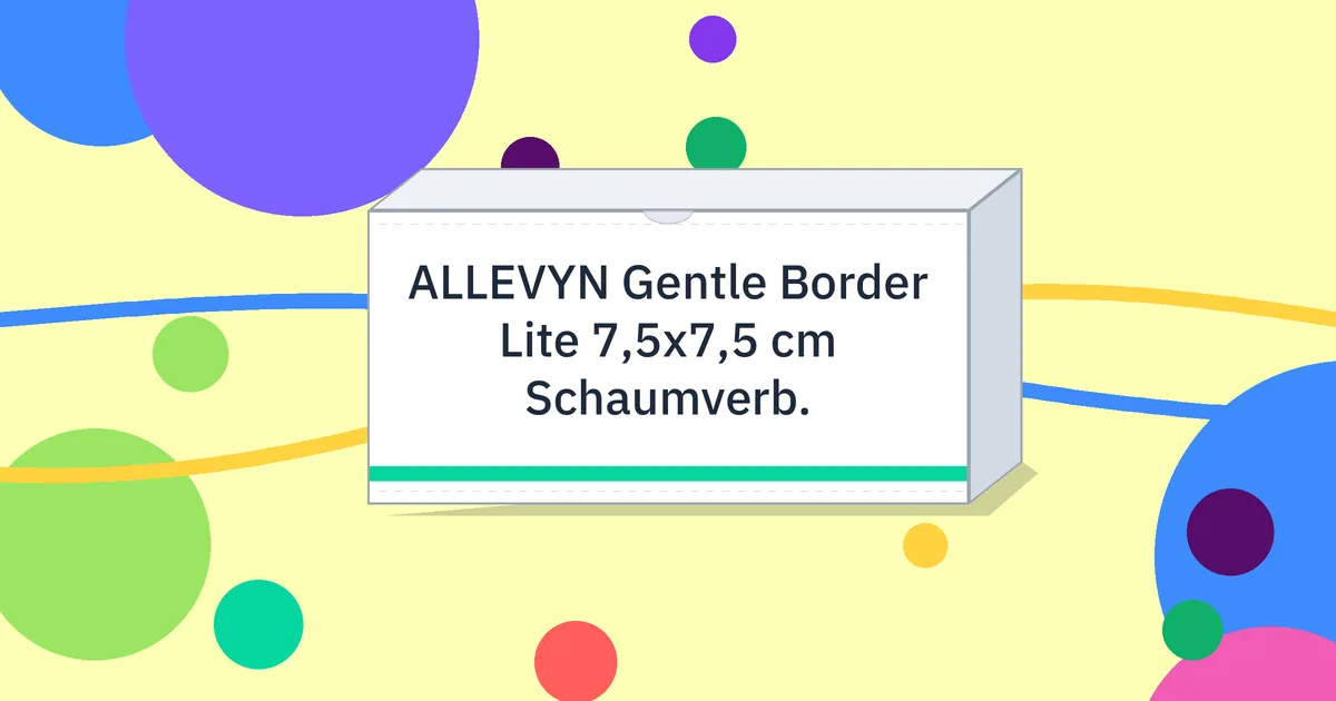 Symbolbild: Packung mit der Aufschrift ALLEVYN Gentle Border Lite 7,5x7,5 cm Schaumverb. (PZN 16013654) – Verfügbarkeit und Bezug in Apotheken in Frankfurt am Main