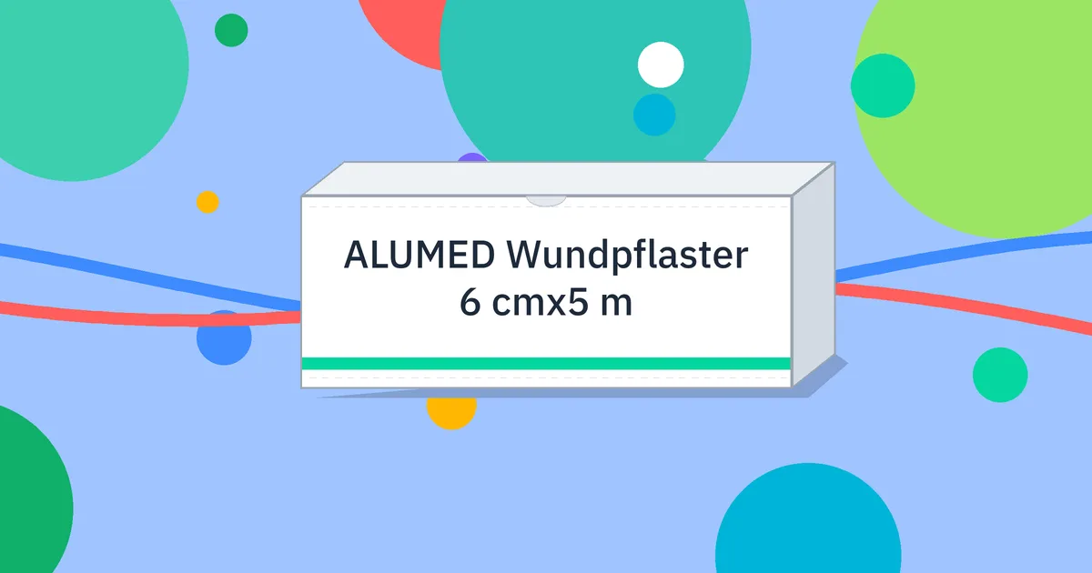 Symbolbild: Packung mit der Aufschrift ALUMED Wundpflaster 6 cmx5 m (PZN 12603146) – Verfügbarkeit und Bezug in Apotheken in Frankfurt am Main