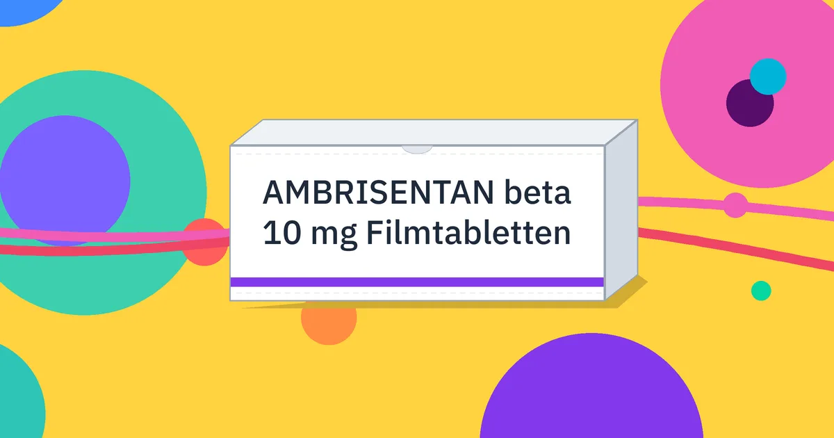 Symbolbild: Packung mit der Aufschrift AMBRISENTAN beta 10 mg Filmtabletten (PZN 15638263) – Verfügbarkeit und Bezug in Apotheken in Frankfurt am Main