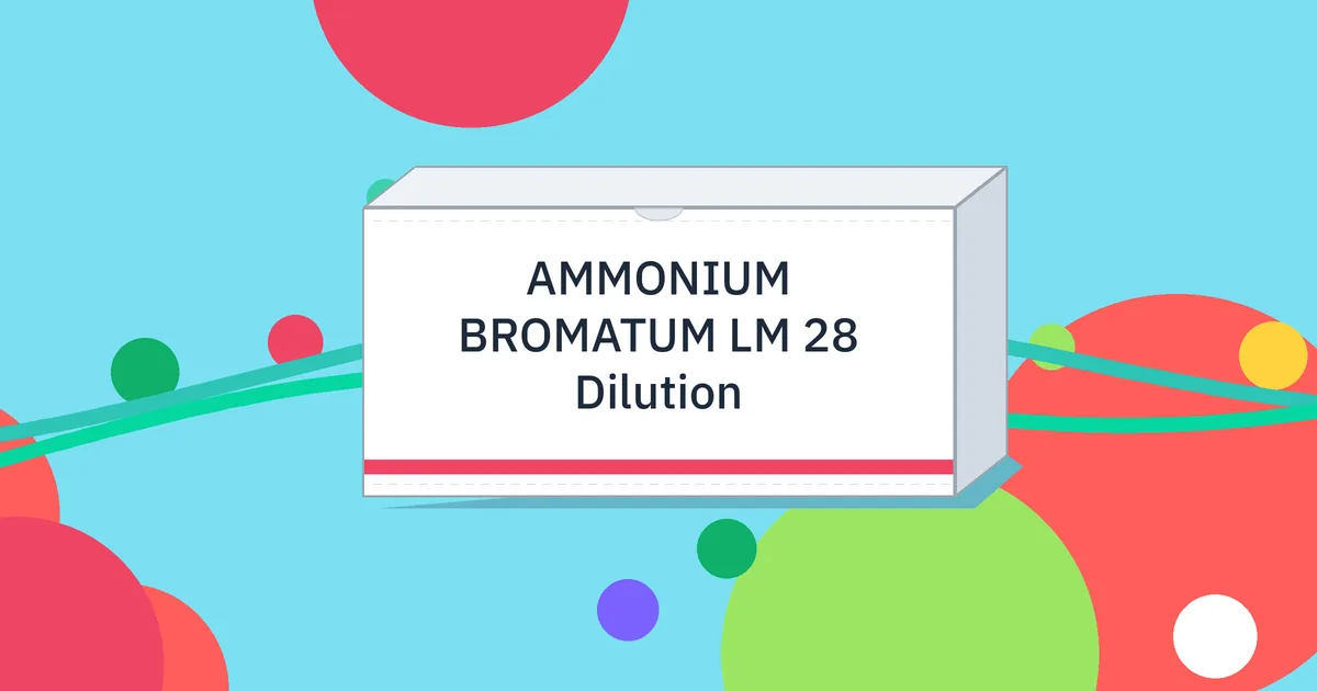 Symbolbild: Packung mit der Aufschrift AMMONIUM BROMATUM LM 28 Dilution (PZN 13320605) – Verfügbarkeit und Bezug in Apotheken in Frankfurt am Main