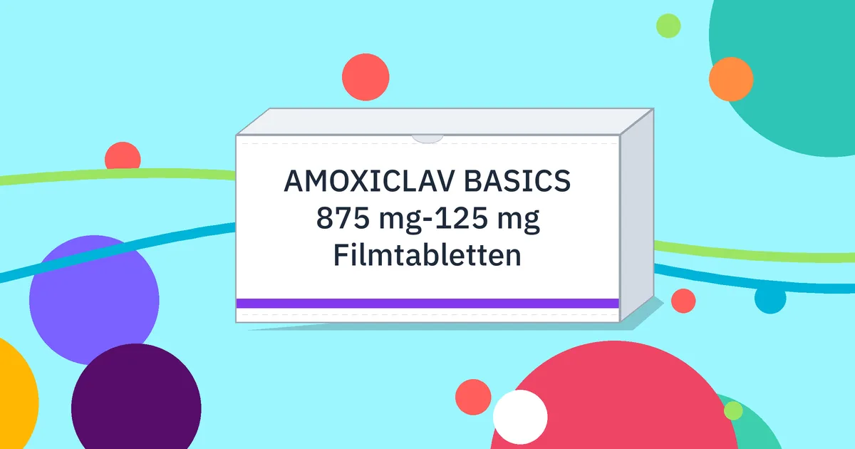 Symbolbild: Packung mit der Aufschrift AMOXICLAV BASICS 875 mg-125 mg Filmtabletten (PZN 07698038) – Verfügbarkeit und Bezug in Apotheken in Frankfurt am Main