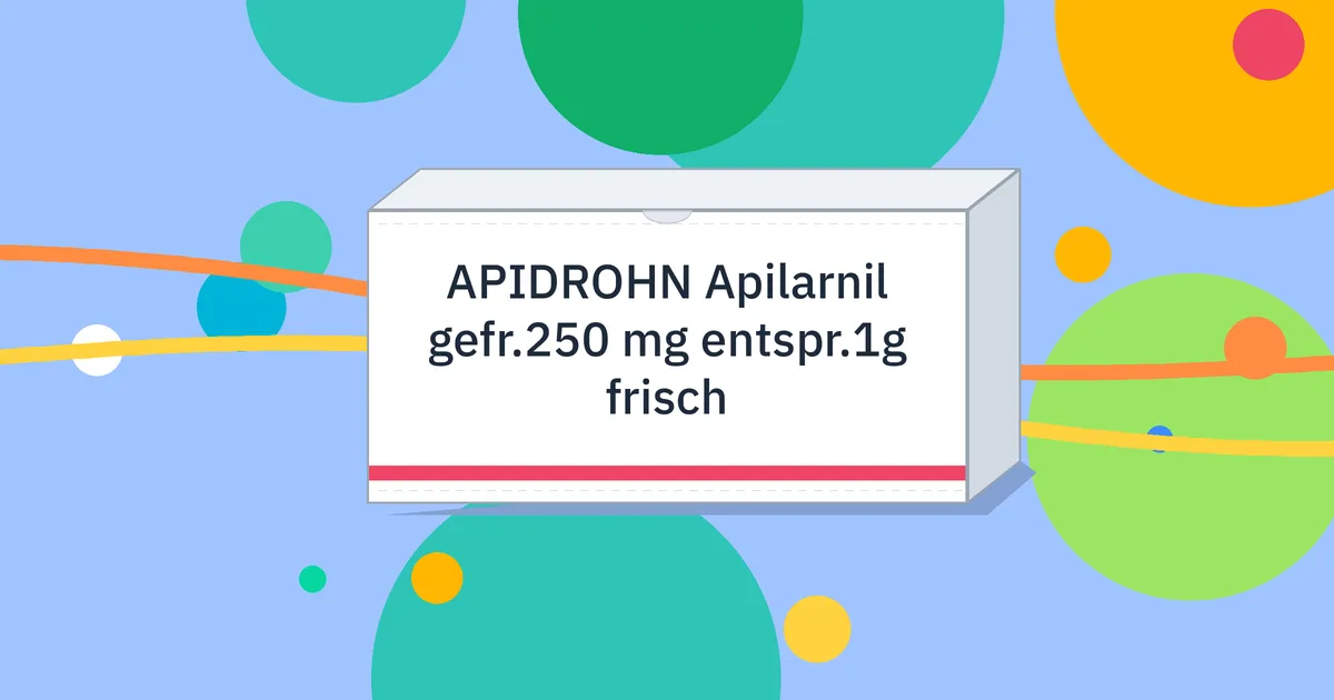 Symbolbild: Packung mit der Aufschrift APIDROHN Apilarnil gefr.250 mg entspr.1g frisch (PZN 15388748) – Verfügbarkeit und Bezug in Apotheken in Frankfurt am Main