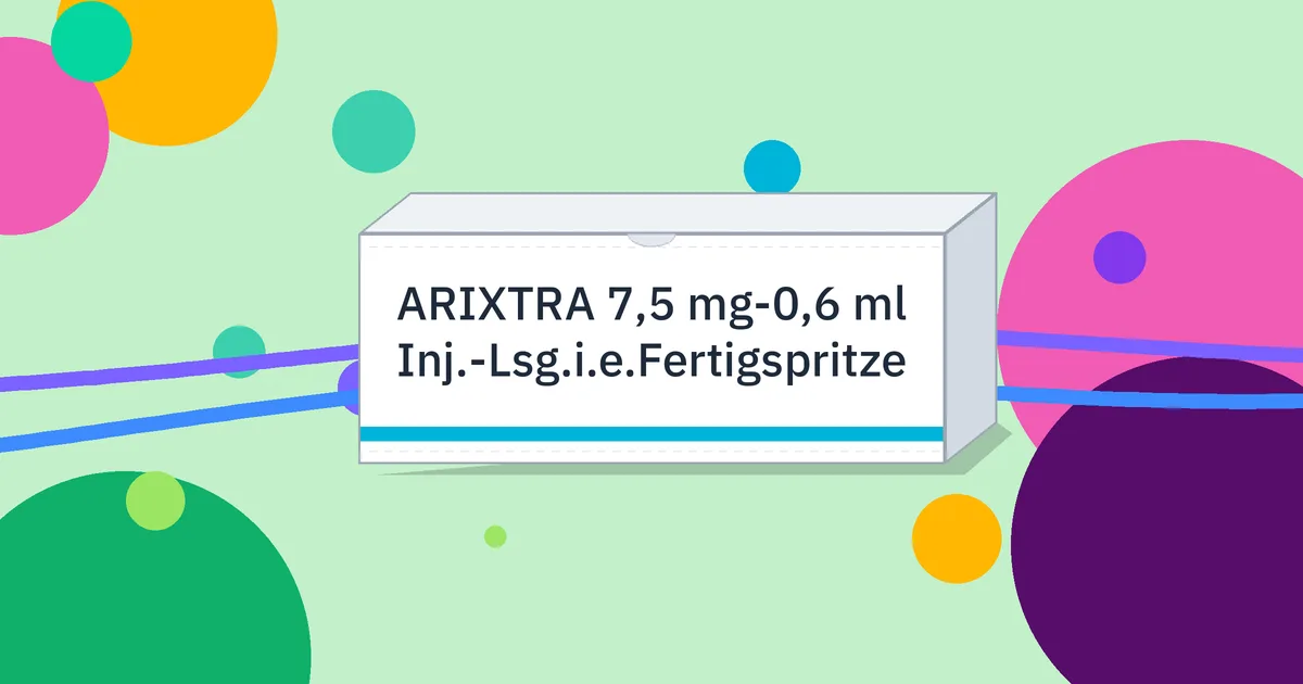 Symbolbild: Packung mit der Aufschrift ARIXTRA 7,5 mg-0,6 ml Inj.-Lsg.i.e.Fertigspritze (PZN 18098614) – Verfügbarkeit und Bezug in Apotheken in Frankfurt am Main