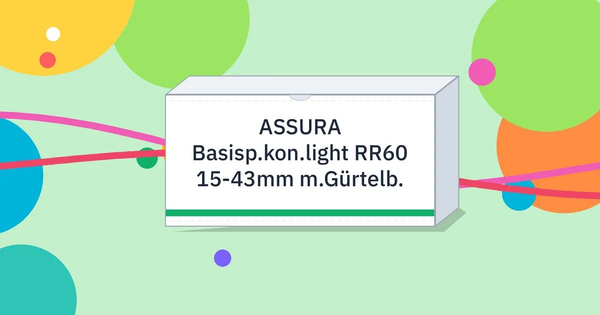 Symbolbild: Packung mit der Aufschrift ASSURA Basisp.kon.light RR60 15-43mm m.Gürtelb. (PZN 02857029) – Verfügbarkeit und Bezug in Apotheken in Frankfurt am Main