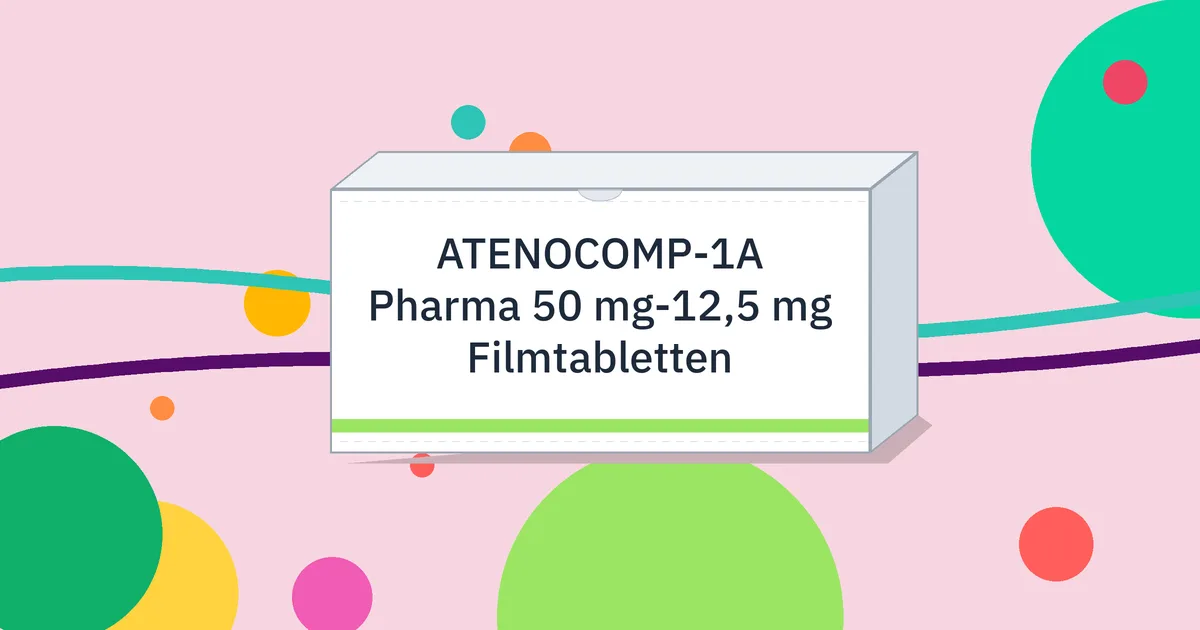 Symbolbild: Packung mit der Aufschrift ATENOCOMP-1A Pharma 50 mg-12,5 mg Filmtabletten (PZN 14136826) – Verfügbarkeit und Bezug in Apotheken in Frankfurt am Main