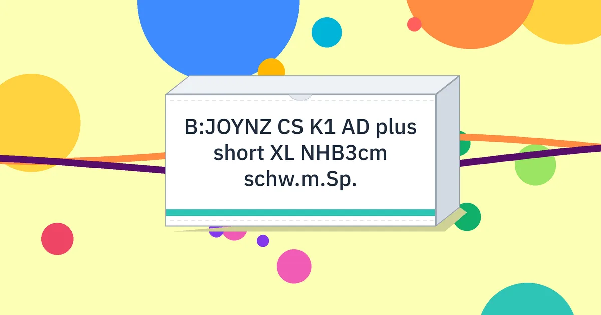 Symbolbild: Packung mit der Aufschrift B:JOYNZ CS K1 AD plus short XL NHB3cm schw.m.Sp. (PZN 20529470) – Verfügbarkeit und Bezug in Apotheken in Frankfurt am Main