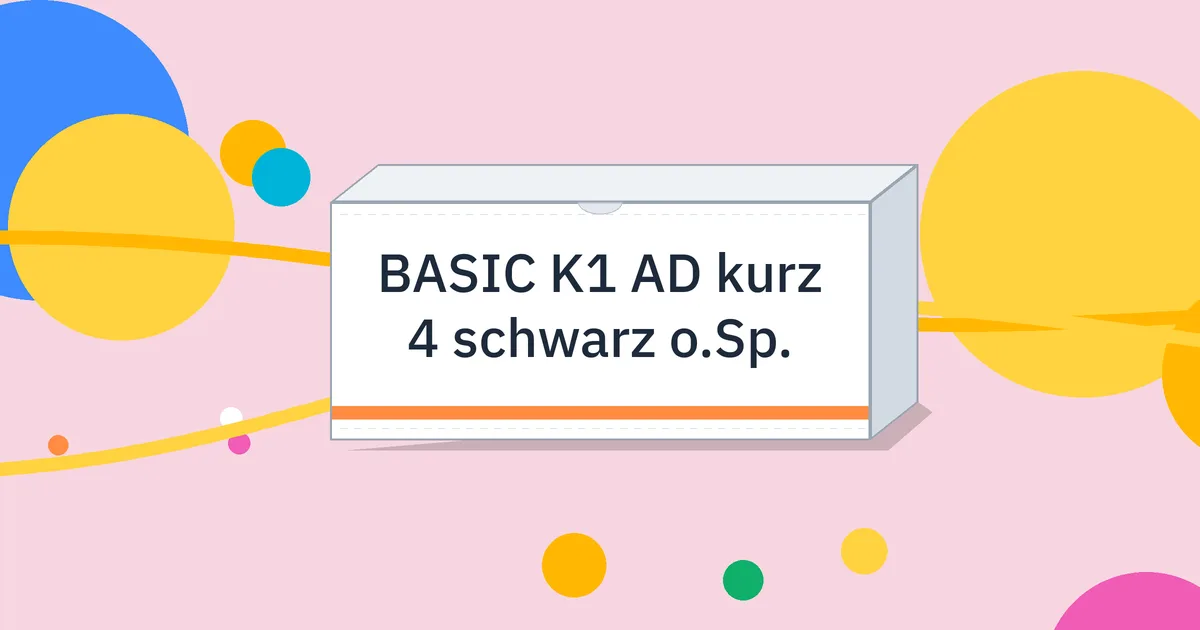 Symbolbild: Packung mit der Aufschrift BASIC K1 AD kurz 4 schwarz o.Sp. (PZN 20258195) – Verfügbarkeit und Bezug in Apotheken in Frankfurt am Main