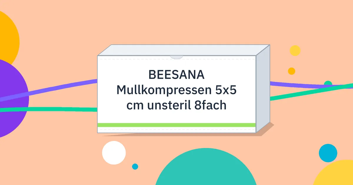 Symbolbild: Packung mit der Aufschrift BEESANA Mullkompressen 5x5 cm unsteril 8fach (PZN 14199353) – Verfügbarkeit und Bezug in Apotheken in Frankfurt am Main