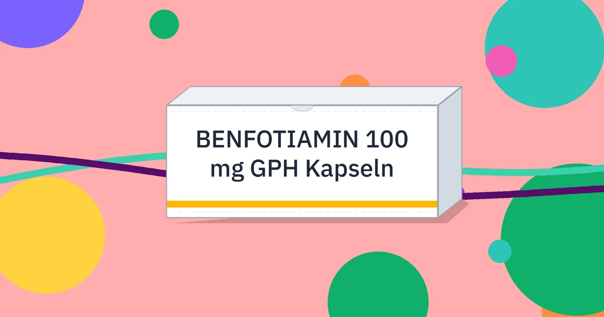 Symbolbild: Packung mit der Aufschrift BENFOTIAMIN 100 mg GPH Kapseln (PZN 11658323) – Verfügbarkeit und Bezug in Apotheken in Frankfurt am Main