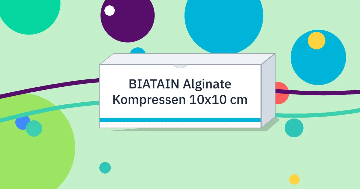 Symbolbild: Packung mit der Aufschrift BIATAIN Alginate Kompressen 10x10 cm (PZN 10230385) – Verfügbarkeit und Bezug in Apotheken in Frankfurt am Main