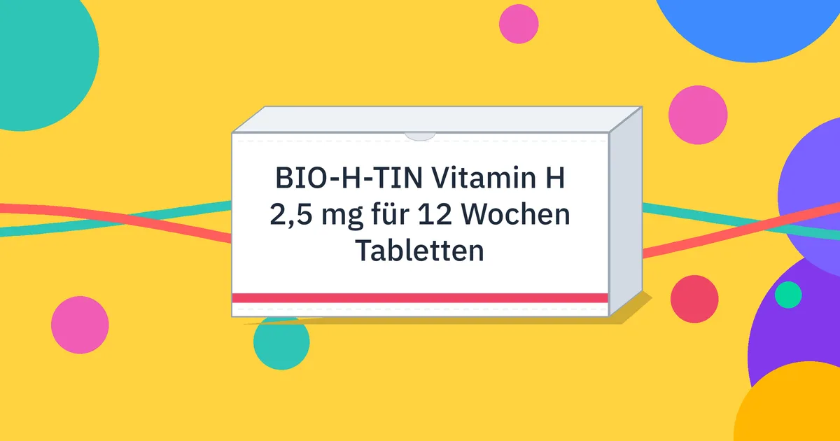 Symbolbild: Packung mit der Aufschrift BIO-H-TIN Vitamin H 2,5 mg für 12 Wochen Tabletten (PZN 09900432) – Verfügbarkeit und Bezug in Apotheken in Frankfurt am Main