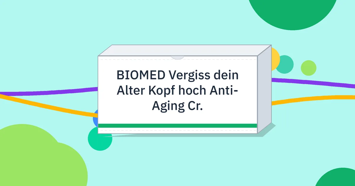 Symbolbild: Packung mit der Aufschrift BIOMED Vergiss dein Alter Kopf hoch Anti-Aging Cr. (PZN 15378721) – Verfügbarkeit und Bezug in Apotheken in Frankfurt am Main
