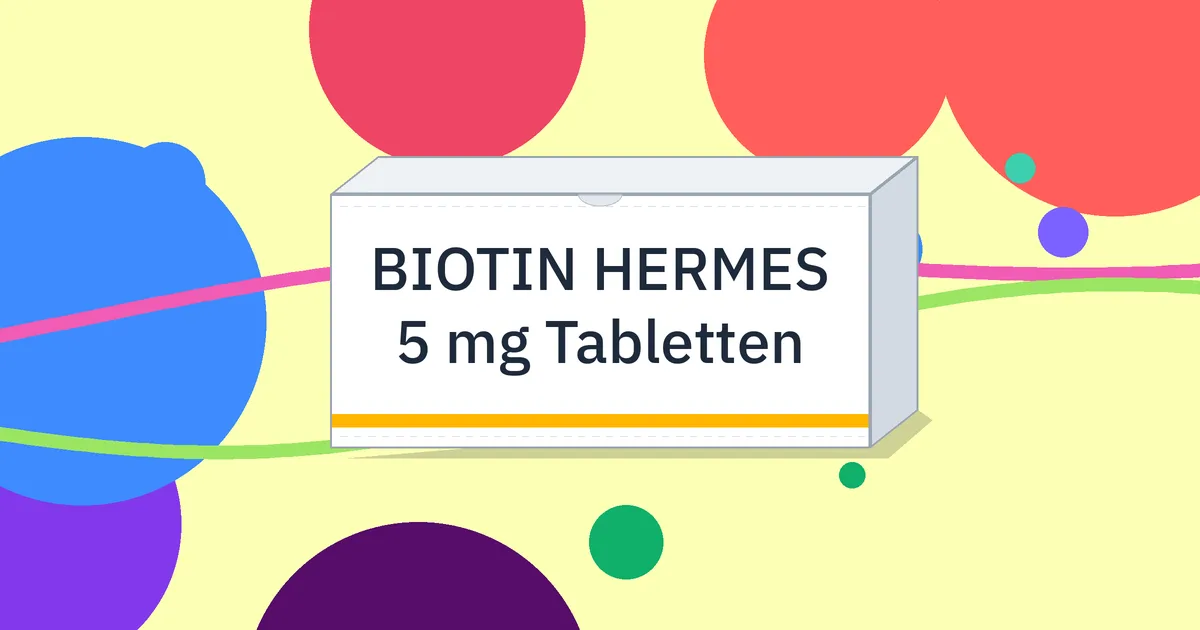 Symbolbild: Packung mit der Aufschrift BIOTIN HERMES 5 mg Tabletten (PZN 02253610) – Verfügbarkeit und Bezug in Apotheken in Frankfurt am Main