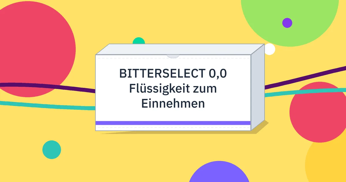 Symbolbild: Packung mit der Aufschrift BITTERSELECT 0,0 Flüssigkeit zum Einnehmen (PZN 19726768) – Verfügbarkeit und Bezug in Apotheken in Frankfurt am Main