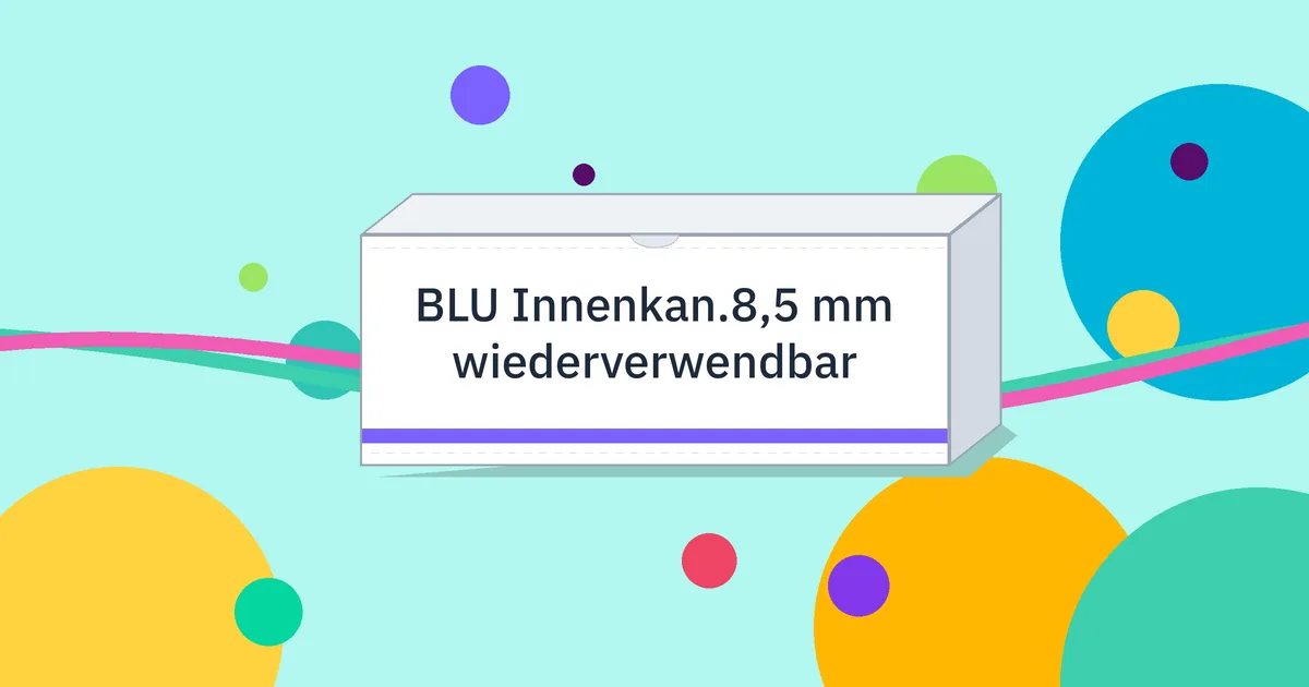 Symbolbild: Packung mit der Aufschrift BLU Innenkan.8,5 mm wiederverwendbar (PZN 02151803) – Verfügbarkeit und Bezug in Apotheken in Frankfurt am Main