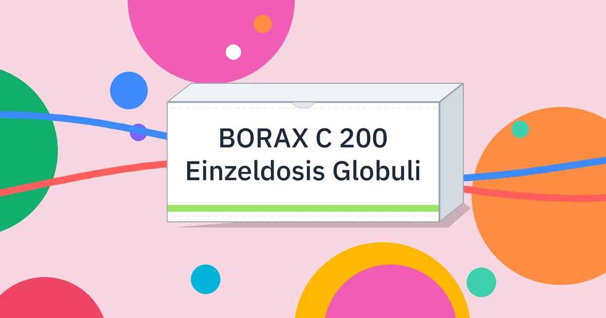 Symbolbild: Packung mit der Aufschrift BORAX C 200 Einzeldosis Globuli (PZN 02693450) – Verfügbarkeit und Bezug in Apotheken in Frankfurt am Main