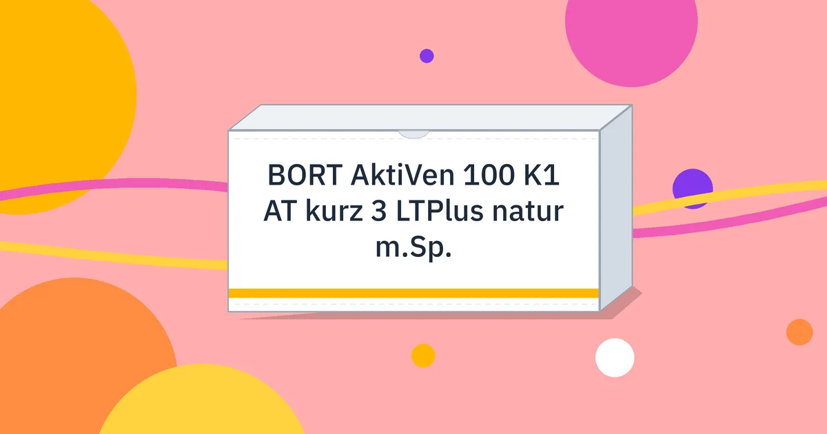 Symbolbild: Packung mit der Aufschrift BORT AktiVen 100 K1 AT kurz 3 LTPlus natur m.Sp. (PZN 18175645) – Verfügbarkeit und Bezug in Apotheken in Frankfurt am Main