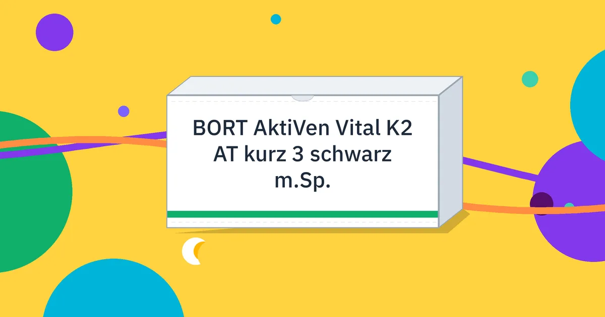 Symbolbild: Packung mit der Aufschrift BORT AktiVen Vital K2 AT kurz 3 schwarz m.Sp. (PZN 13740589) – Verfügbarkeit und Bezug in Apotheken in Frankfurt am Main