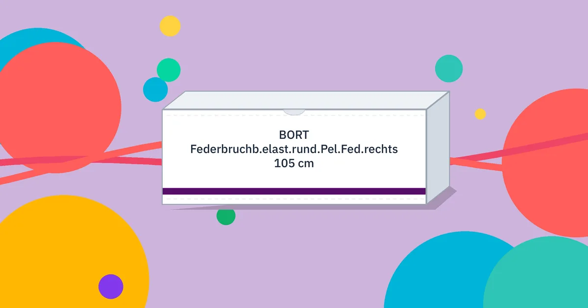 Symbolbild: Packung mit der Aufschrift BORT Federbruchb.elast.rund.Pel.Fed.rechts 105 cm (PZN 07210143) – Verfügbarkeit und Bezug in Apotheken in Frankfurt am Main