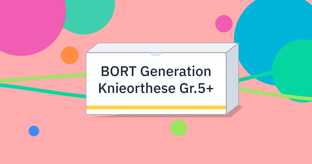 Symbolbild: Packung mit der Aufschrift BORT Generation Knieorthese Gr.5+ (PZN 16843841) – Verfügbarkeit und Bezug in Apotheken in Frankfurt am Main
