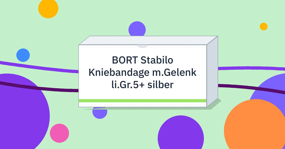 Symbolbild: Packung mit der Aufschrift BORT Stabilo Kniebandage m.Gelenk li.Gr.5+ silber (PZN 16845952) – Verfügbarkeit und Bezug in Apotheken in Frankfurt am Main