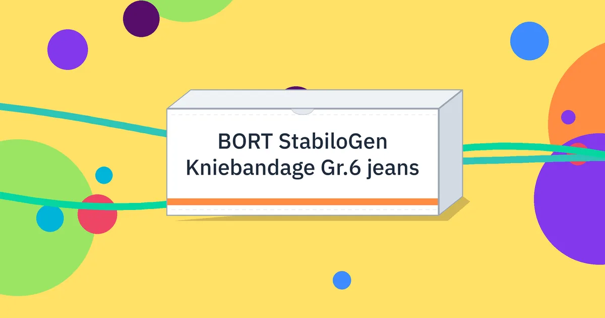 Symbolbild: Packung mit der Aufschrift BORT StabiloGen Kniebandage Gr.6 jeans (PZN 16846897) – Verfügbarkeit und Bezug in Apotheken in Frankfurt am Main